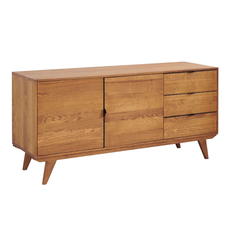 Buffet bas vintage : 2 portes et 3 tiroirs / Bois massif | Hellin