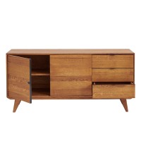 Buffet bas vintage : 2 portes et 3 tiroirs / Bois massif | Hellin