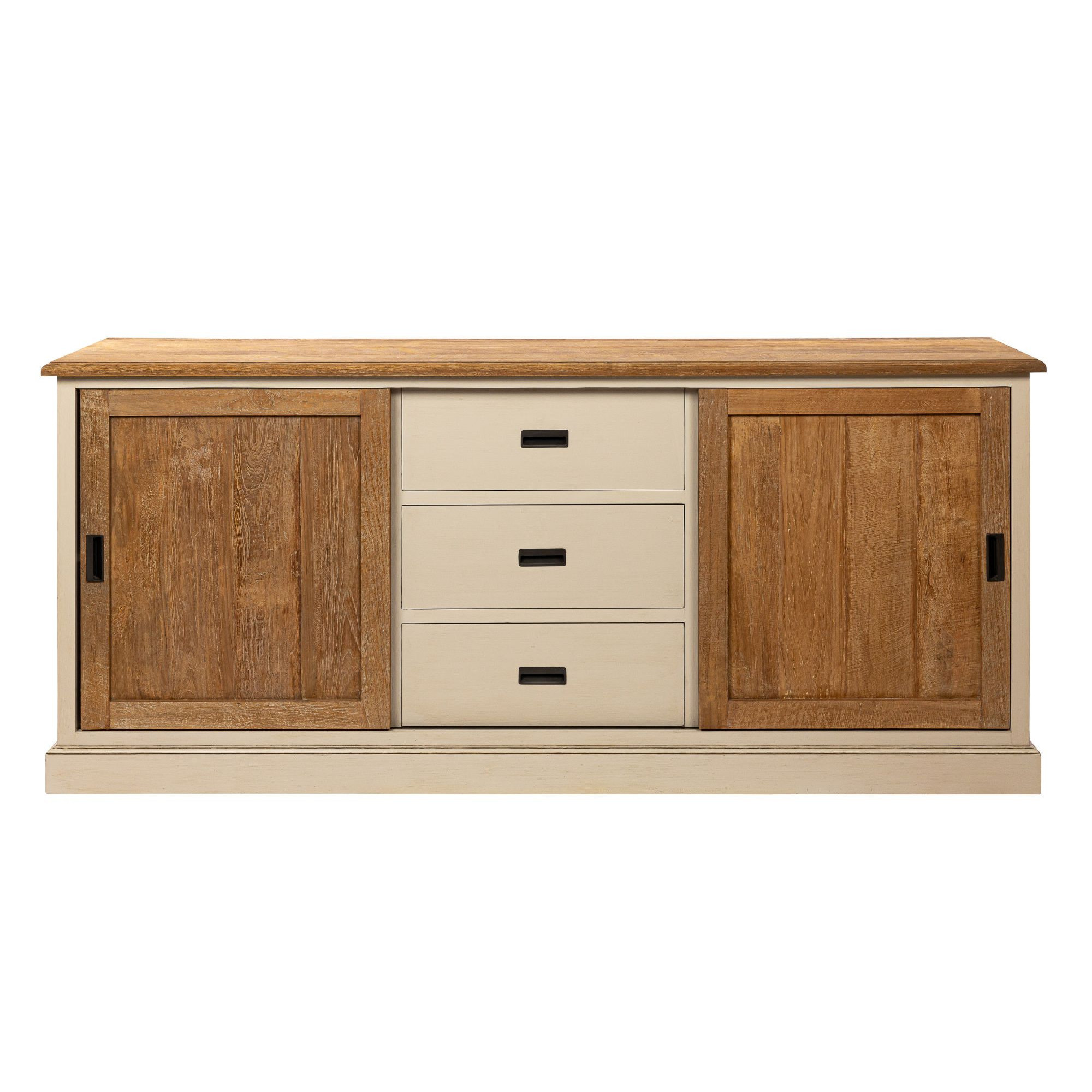 Buffet bas en bois et métal 2 portes - 3 tiroirs - HELLIN