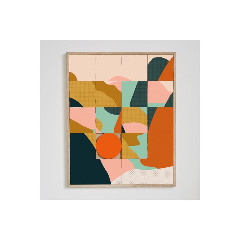 Tableau en bois taquin paysage baigné de lumière 63 x 78 RELIEF - HELLIN